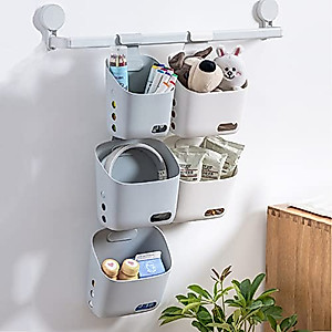 MORNITE 3 Pcs Hanging Shower Basket Caddy, Portable Walll Storage Organizer with Hooks for Bathroom Kithcen Dorm College, White