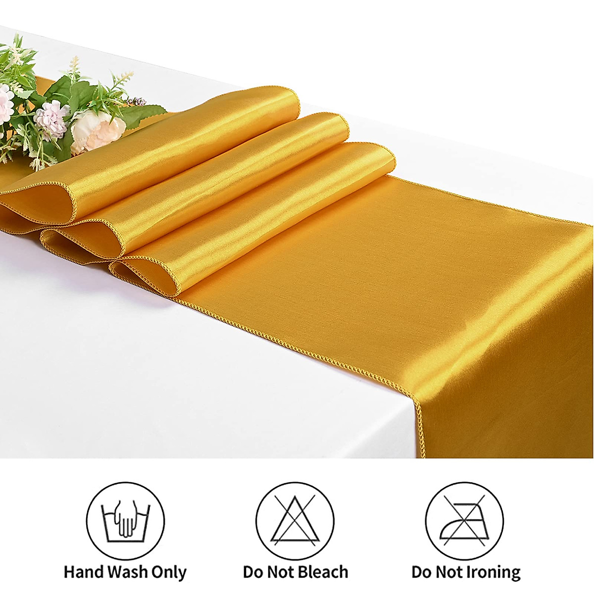 12 Pack Gold Satin Table Runner,12 x 108 inch Long Premium Smooth Table Runner for Wedding, Banquets, Birthday, Party, Graduation, Engagements, Table Runners fit Rectangle and Round Table