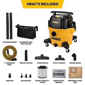 DEWALT 9 Gallon Wet/Dry VAC, Heavy-Duty Shop Vacuum with Attachments, 5 Peak HP, with Blower Function, DXV09PA, Yellow