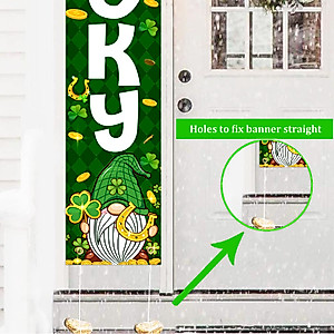 Happy St Patricks Day Banner, St Patricks Day Door Banner, Green Gold St Patricks Day Porch Sign for St Patrick's Day Party Decorations, Lucky St. Patrick's Day Banner for Indoor Outdoor tineit