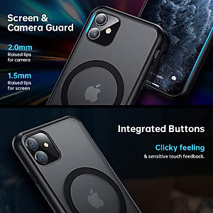 Meifigno Magnetic Case for iPhone 11 Case, [Military Grade Drop Tested & Comaptible with Magsafe], Translucent Matte PC with Soft Edges, Shockproof Phone Case for iPhone 11 6.1 inch (2019), Black