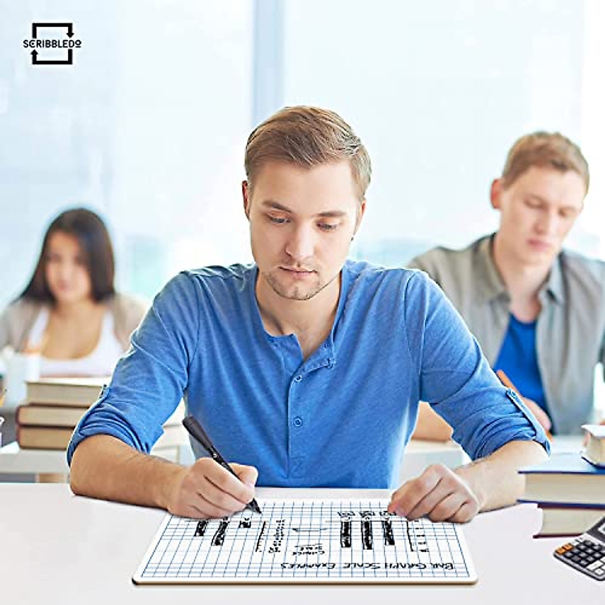 SCRIBBLEDO Dry Erase Grid Whiteboard 9" x 12" Double Sided Graph White Board with Grid Lines for Kids and Students Portable Dry Erase Lapboards for Home School and Classroom