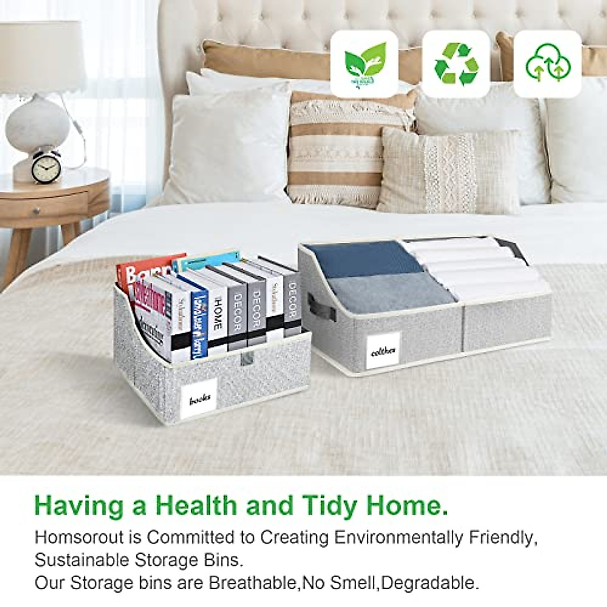 homsorout Storage Bins, 3 Pack Fabric Bins baskets for Closet Organization, Cube Storage Organizer Bins for Clothes, Toys, Books, Office Supplies, Grey