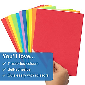 Baker Ross AX950 Rainbow Self-Adhesive Foam Sheets - Pack of 24, Colored Art Supplies for Kids Craft Making Activities