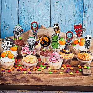Gyufise 40Pcs Skellington Halloween Cupcake Toppers Glitter Skull Ghost Cupcake Picks for Nightmare Before Christmas Theme Wedding Anniversary Birthday Party Cake Decorations Supplies