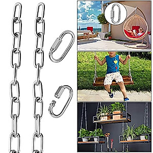 1/4” Hanging Link Chain, 6.56 Feet 304 Stainless Steel Link, 78.7 Inch Hanging Chains, 1300lb Capacity Heavy Duty Chains Hanging Kits for Swing Chairs, Hammocks, Rope, Punching Bags Outdoor/Indoor