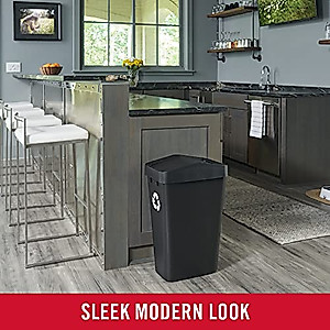 Rubbermaid Swing Top Recycling Container for Home and Kitchen, Easy Access Disposal and Slim Modern Recycle Bin with Lid, 12.2 Gallon Capacity, Black