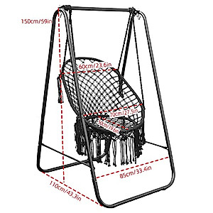 YUCAN Hammock Chair Stand with Backrest Hanging Chair Included, Extended Macrame Hanging Cotton Rope Chair with a Pillow for Indoor and Outdoor(Black), Large size