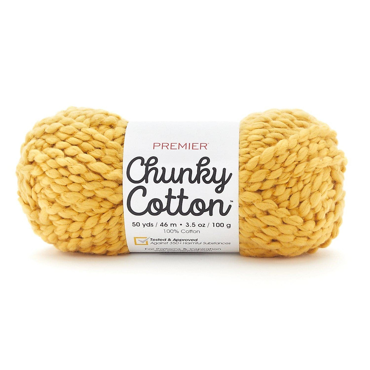 Premier Yarns Chunky Cotton Yarn, Ideal Yarn for Crocheting and Knitting, Super Bulky Yarn, Machine-Washable, Mustard, 3.5 oz, 50 Yards