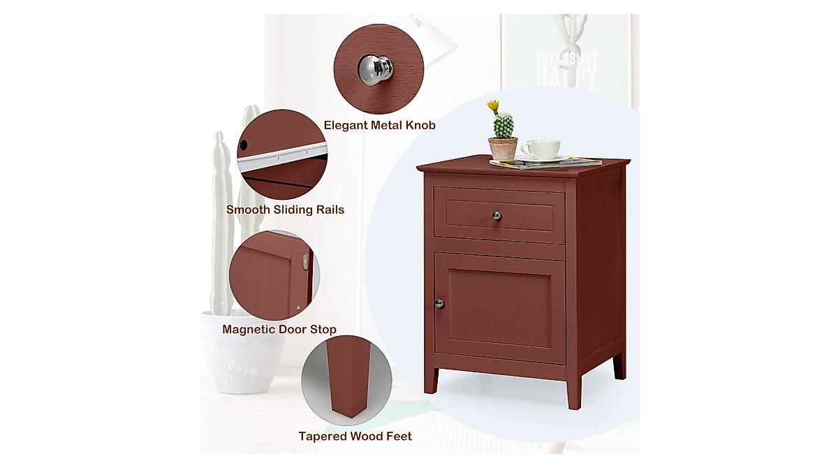 Giantex Nightstand - Wooden Bedside Table with Storage and Drawer