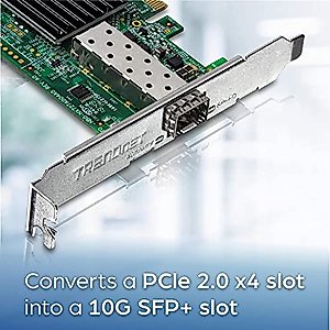 TRENDnet 10 Gigabit PCIe SFP+ Network Adapter, Convert A PCIe Slot Into A 10G SFP+ Slot, Supports 802.1Q, Standard & Low-Profile Brackets Included,Compatible with Windows & Linux, Black,TEG-10GECSFP