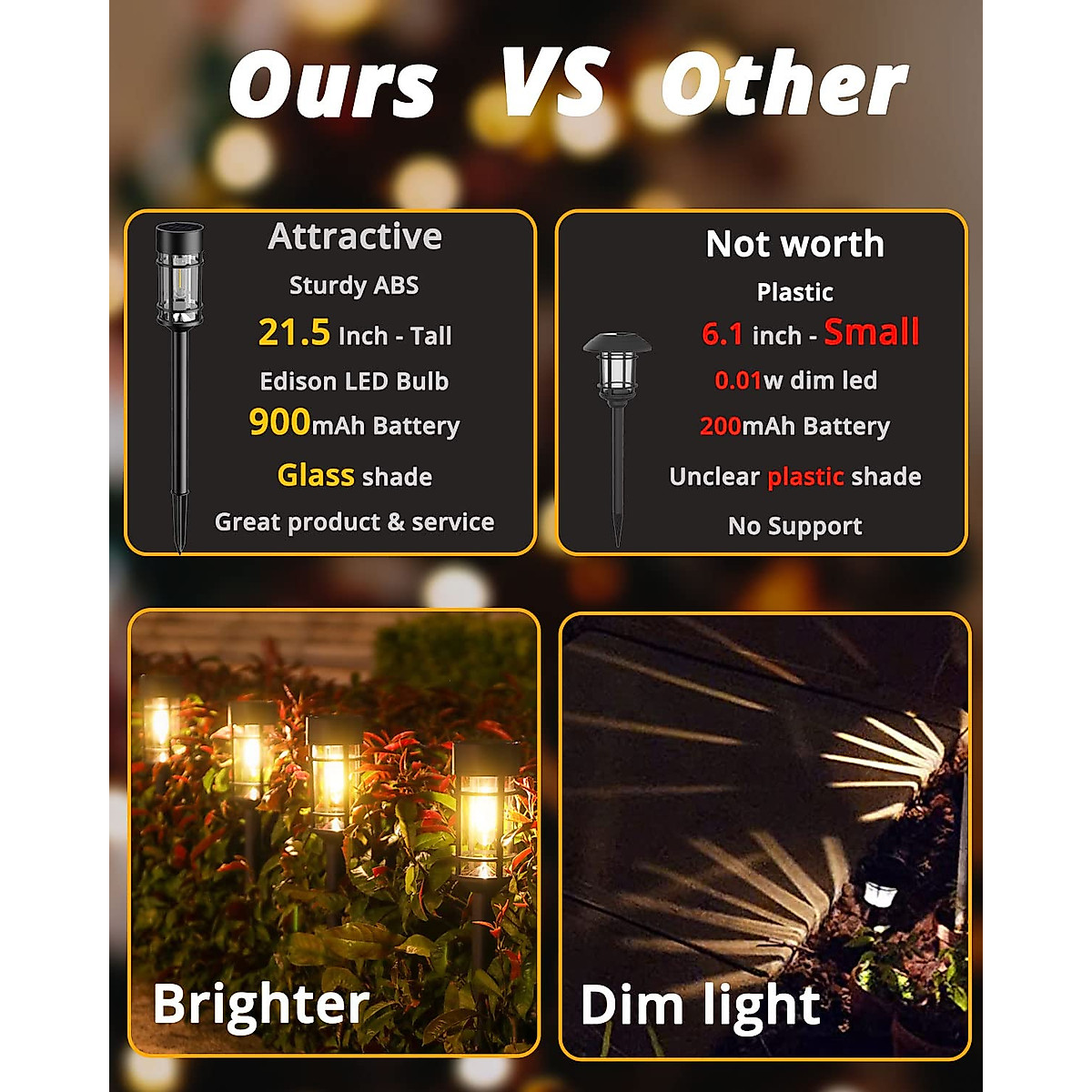 DOESLAG Solar Pathway Lights, 8 Pack Solar Lights Outdoor Waterproof, Glass Solar Landscape Lights Outdoor Garden Lights for Yard Walkway Driveway, Auto On/Off, Easy-to-Install