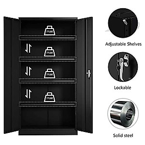 Aobabo 72 Inch 4 Adjustable Shelves Metal Office Storage Filing Cabinet with Swing Handle Lock 3 Point Locking Mechanism and 2 Keys, Black