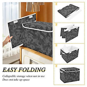 Kigai Storage Basket Black Camo Storage Boxes with Lids and Handle, Large Storage Cube Bin Collapsible for Shelves Closet Bedroom Living Room, 16.5x12.6x11.8 In