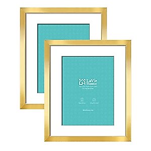 LaVie Home 11x14 Picture Frames (2 Pack, Gold), Simple Designed Wood Frame Set for Pictures 11x14, Horizontal and Vertical Formats for Wall Mounting,