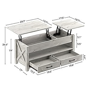 Seventable Coffee Table, 47.2" Lift Top Coffee Table with 2 Storage Drawers and Hidden Compartment, X Wood Farmhouse Support, Retro Center Table with Wooden Lift Tabletop, for Living Room,Gray
