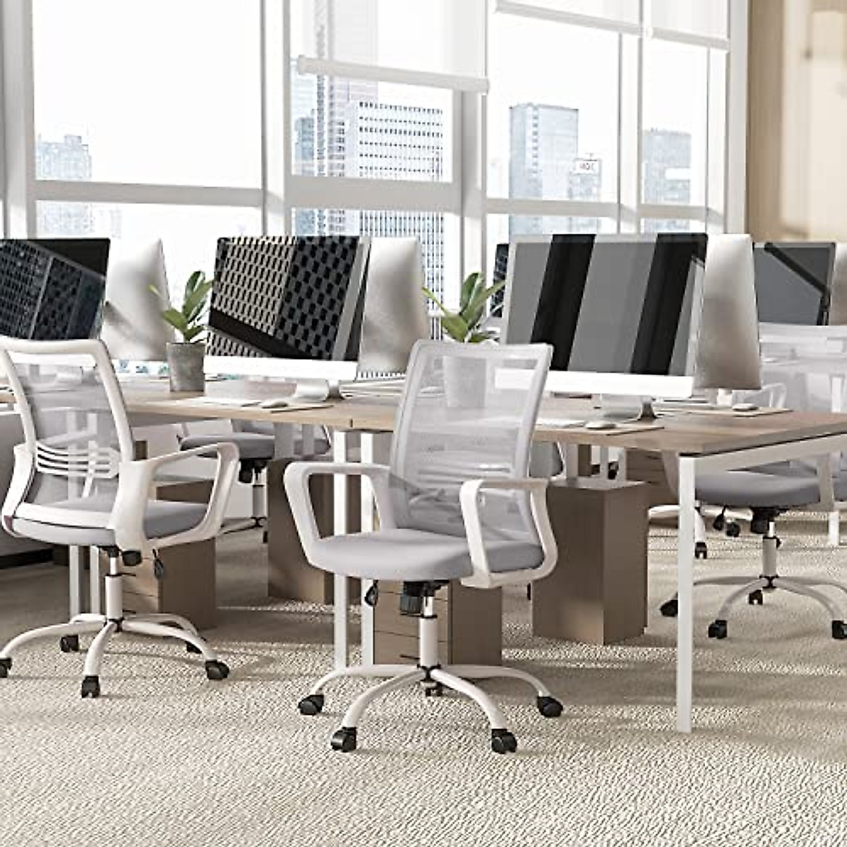 Office Chair, Home Office Desk Chairs, Swivel Desk Chair with Wheels Student Roller Chair for College Study Mesh Task Chair Ergonomic Mid Back for Adults Work, Grey