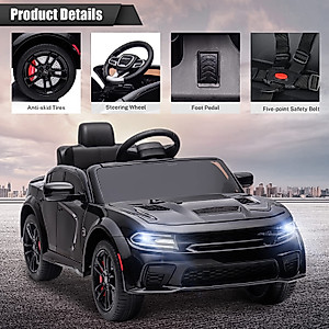 YOFE Electric Car for Kids,12V 7A Battery Powered Kids Electric Vehicle for Boys & Girls,Licensed Dodge Charger Ride on Toys with Remote Control,MP3,USB,Bluetooth,LED Light