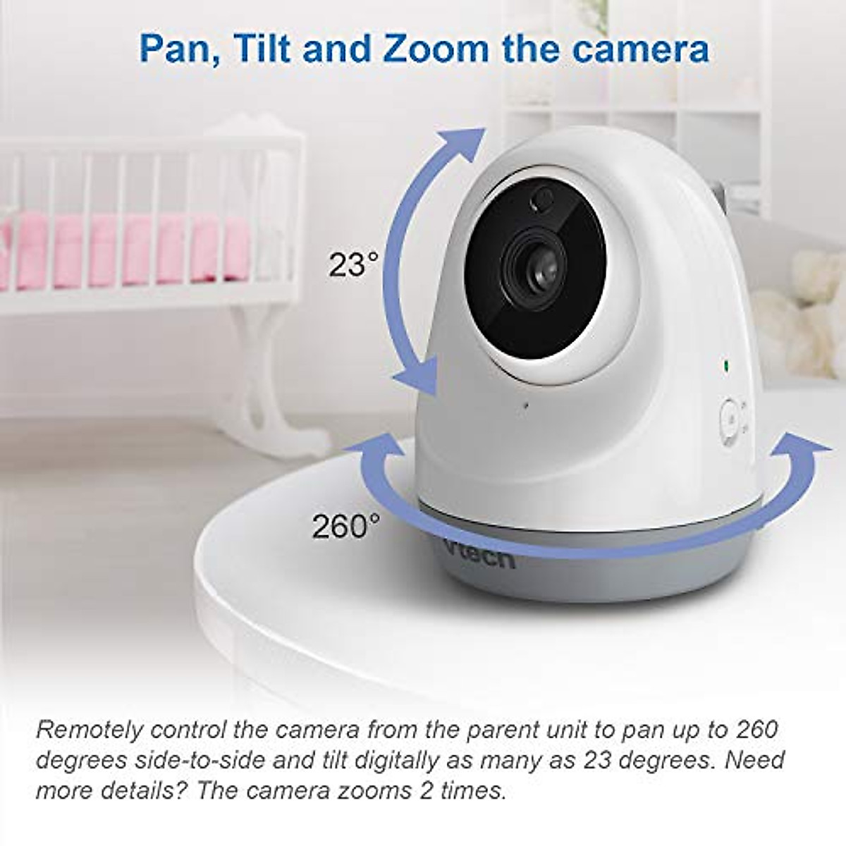 VTech VM3261-2 2.8” Digital Video Baby Monitor with 2 Pan & Tilt Cameras, Full Color and Automatic Night Vision, White