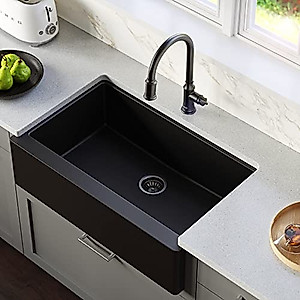 Karran QA-740 Farmhouse/Apron-Front Quartz Composite 34 in. Single Bowl Kitchen Sink Kit in Black