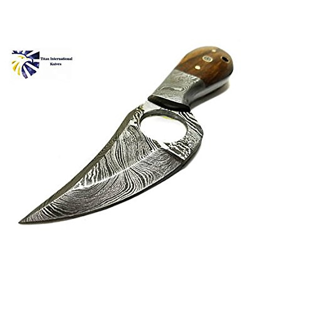 Titan International Knives New Damascus Small Skinner Fixed Blade Knife with wooden Handle Perfect EDC Hunting knife | outdoors and camping gear | 3 inch blade with Leather Sheath
