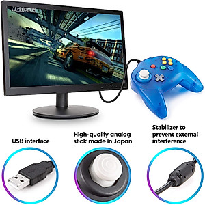 KIWITATA 2 Pack Mini N64 USB Controller, Retro N64 Wired 64-bit Upgraded Joystick Remote Game Controller for Windows PC/Mac Raspberry Pi 3 (Ice Blue&Green)