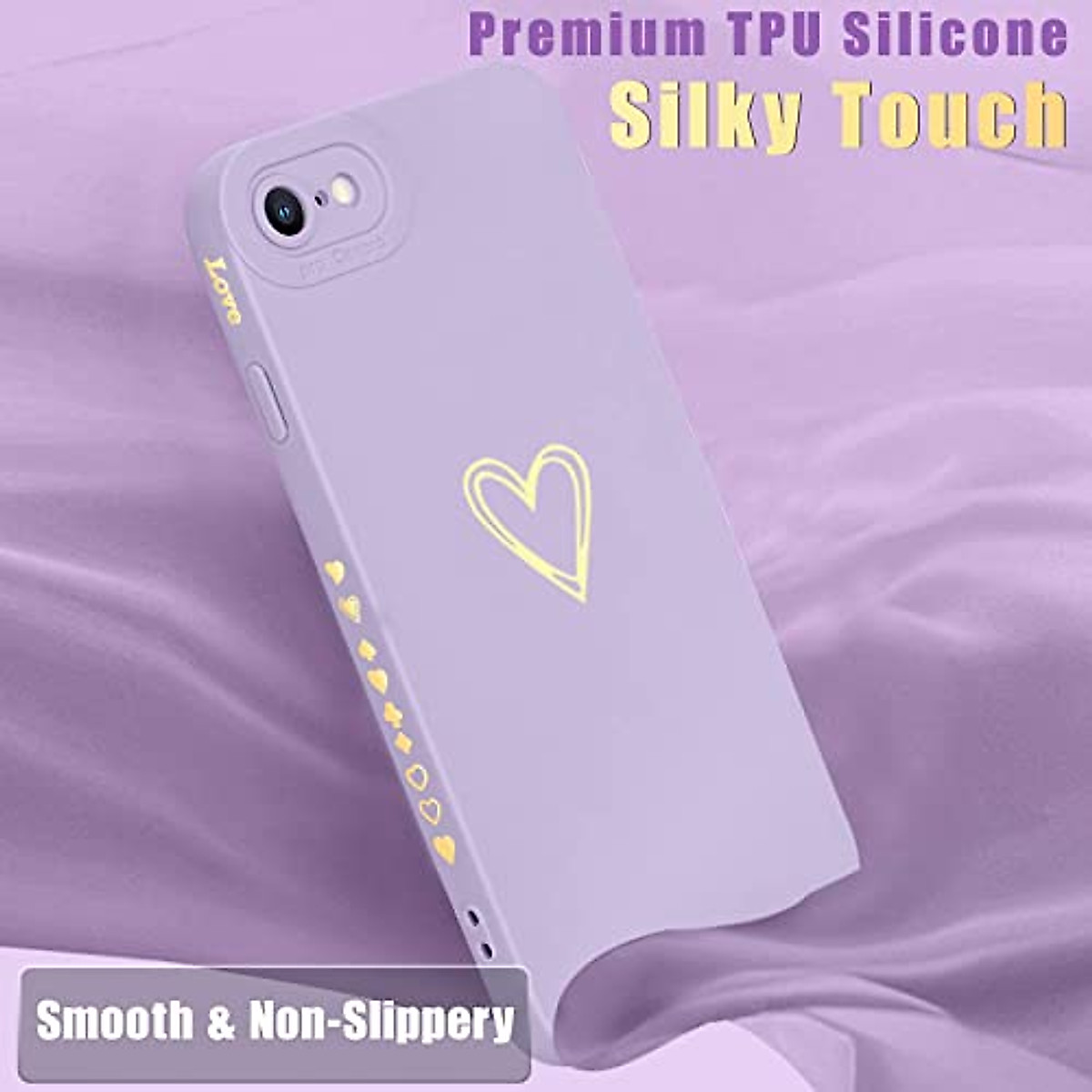 Teageo for iPhone SE 2022/ 2020, iPhone 7/ 8 Case for Women Girls, Cute Luxury Heart [Soft Anti-Scratch Full Camera Lens Protective Cover] Silicone Girly Shockproof Phone Case-Purple