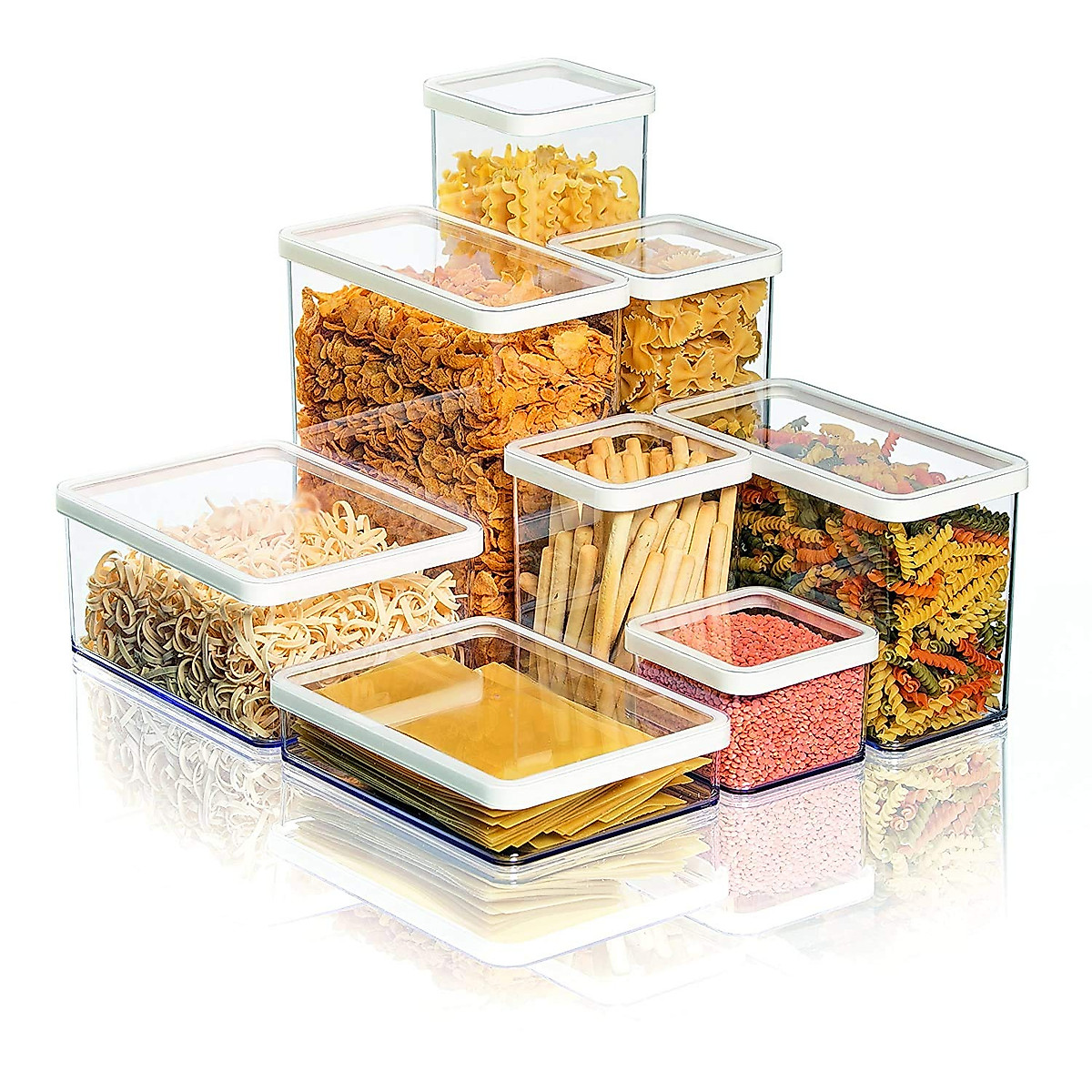 Rotho, Loft, Set of 5 Storage Boxes, Plastic (PP) BPA-Free, Transparent/White, 2 x 2,1l, 1 x 1,0l, 2 x 0,5l (30,0 x 21,0 x 15,0 cm)