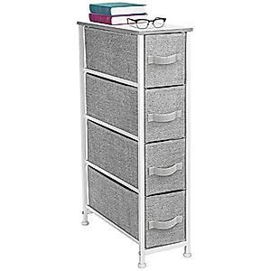 Sorbus Narrow Dresser with 4 Drawers - Vertical Slim Storage Chest of Drawers with Steel Frame, Wood Top & Easy Pull Fabric Bins for Small Spaces, Closets, Bedroom, Bathroom & Laundry (White/Gray)