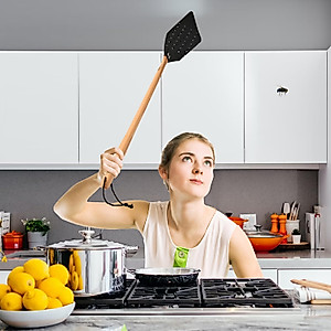 PEUTIER 4pcs Fly Swatters, Leather Flyswatter Manual Heavy Duty Fly Swatter with Long Wooden Handle Hollow Out Wasp Swatter for Home Indoor Outdoor Kitchen