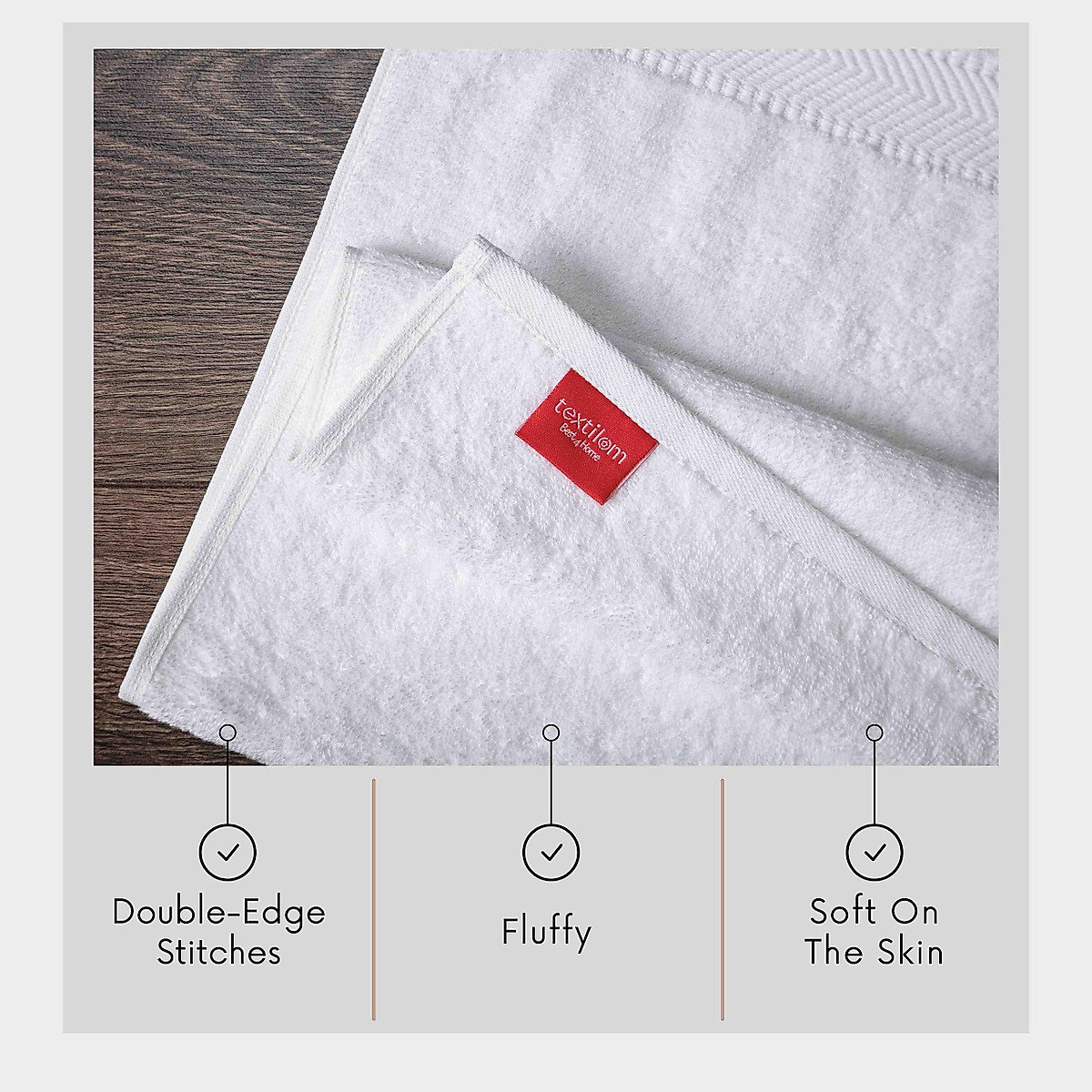 TEXTILOM 100% Turkish Cotton 6 Pcs Bath Towel Set, Luxury Bath Towels for Bathroom, Soft & Absorbent Bathroom Towels Set (2 Bath Towels, 2 Hand Towels, 2 Washcloths)- White