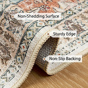 BESTSWEETIE Area Rug 8x10 Rugs for Living Room 8 x 10 Washable Rugs Non Slip Vintage Boho Living Room Rugs for Bedroom Dining Room, Distressed Floral Pattern Carpet, Green Brick Rust Red