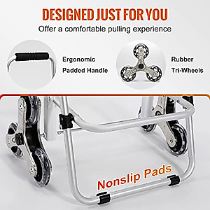 VEVOR Shopping Cart with Wheels, Stair Climbing Grocery Cart with 50L Removable Shopping Bag, 165lbs Foldable Utility Cart Trolley Dolly with Seat, Stair Climber Cart for Grocery Shopping Travel