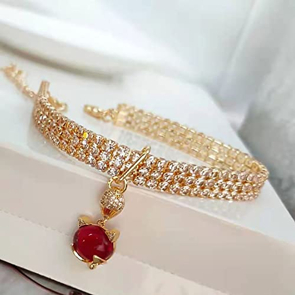 HonpraD Collar Gold Chain Dog Collar Dog Necklace Adjustable Summer Soft Comfortable Pet Collar Metal Cuban Link for Medium and Large Dogs