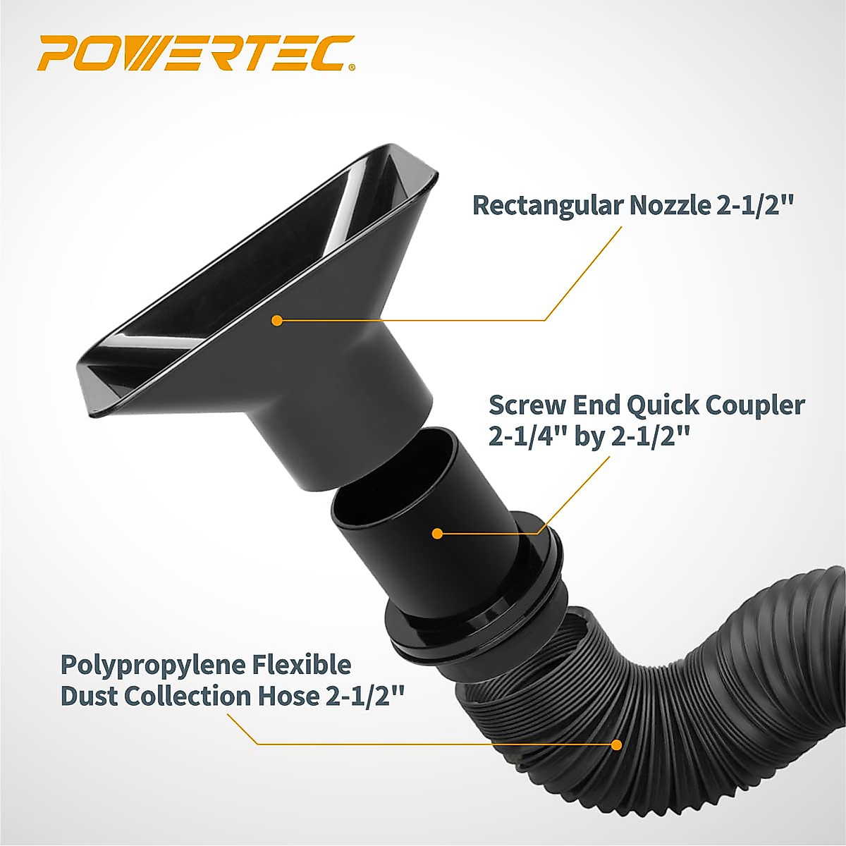 POWERTEC 70208 Dust Collection Flexible Hose Kit, 2-1/4" , Black