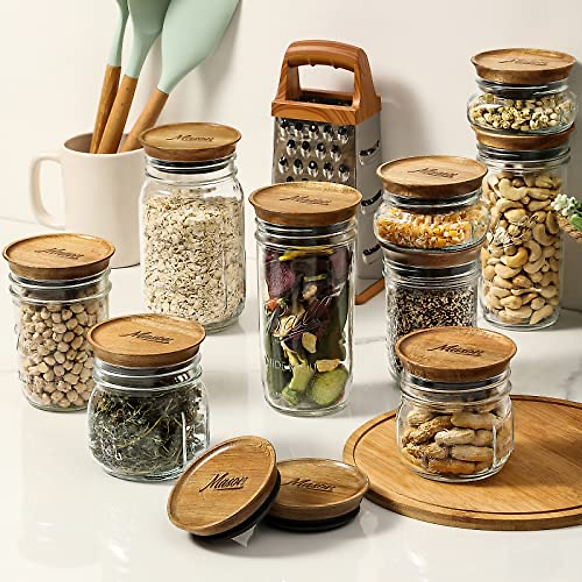 8 Pack Wide Mouth Wooden Storage Lids for Ball,Kerr Jars,Food Grade Material,100% Fit & Airtight for Wide Mouth Jars