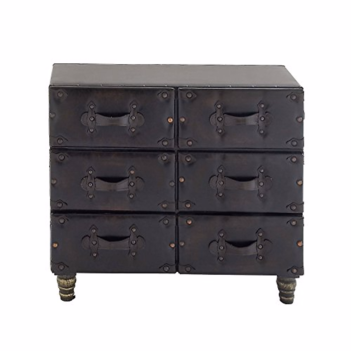 Deco 79 Wood Vintage Faux Leather Chest with Rivets and Straps Detailing, 32" x 13" x 28", Black