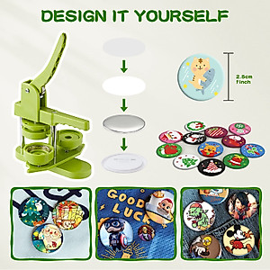 Alldeer Button Maker Machine 25mm - Installation-Free 0.98 in (about 1 Inch) DIY Pin Badge Button Maker Press Machine,Badge Punch Press Button Maker Kit with Free 50pcs Button Parts(Green)