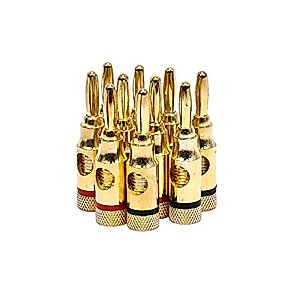 Monoprice 109437 5PRJX74047 Gold Plated Speaker Banana Plugs – 5 Pairs – Open Screw Type, For Speaker Wire, Home Theater, Wall Plates And More