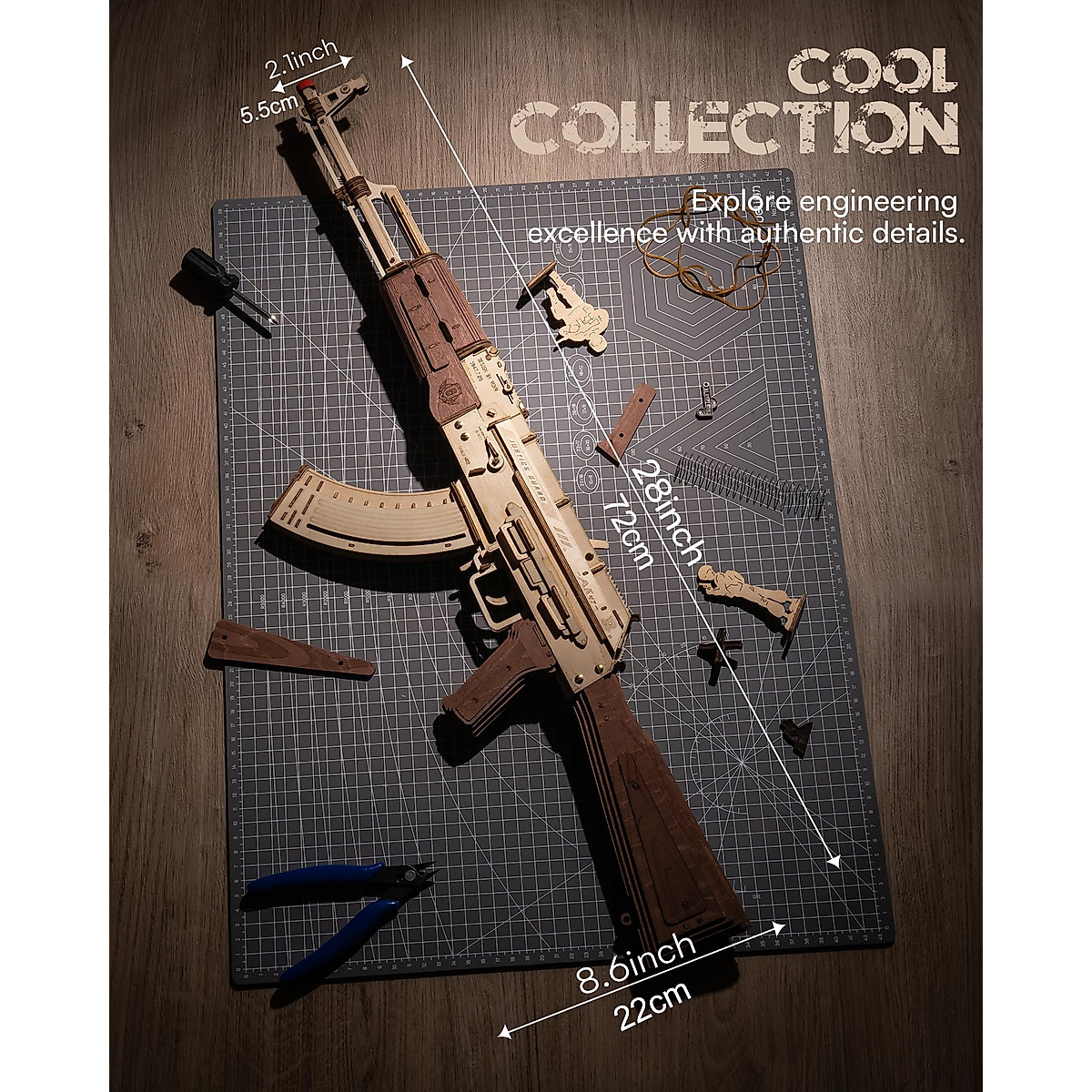 ROKR 3D Puzzles for Adults, Wooden 3D Puzzle Model AK47 Rubber Bands Gun Toys Building Kits, DIY Wood Crafts Cool Toy Hobbies for Men Women, Creative Assembly Gifts