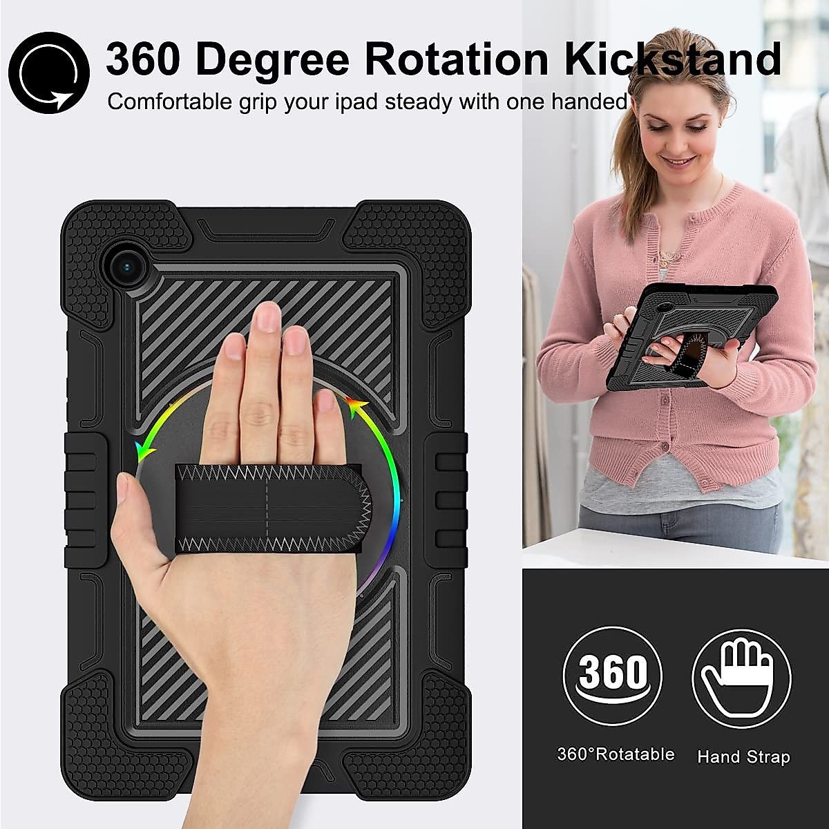 UPIKIT Tablet PC Case Shockproof Durable Protective Cover Durable 360 Degree Rotating Bracket Case Compatible with Samsung Galaxy Tab A8 10.5-Inch 2021 (SM-X200/X205/X207) Tablet Home (Color : Black)