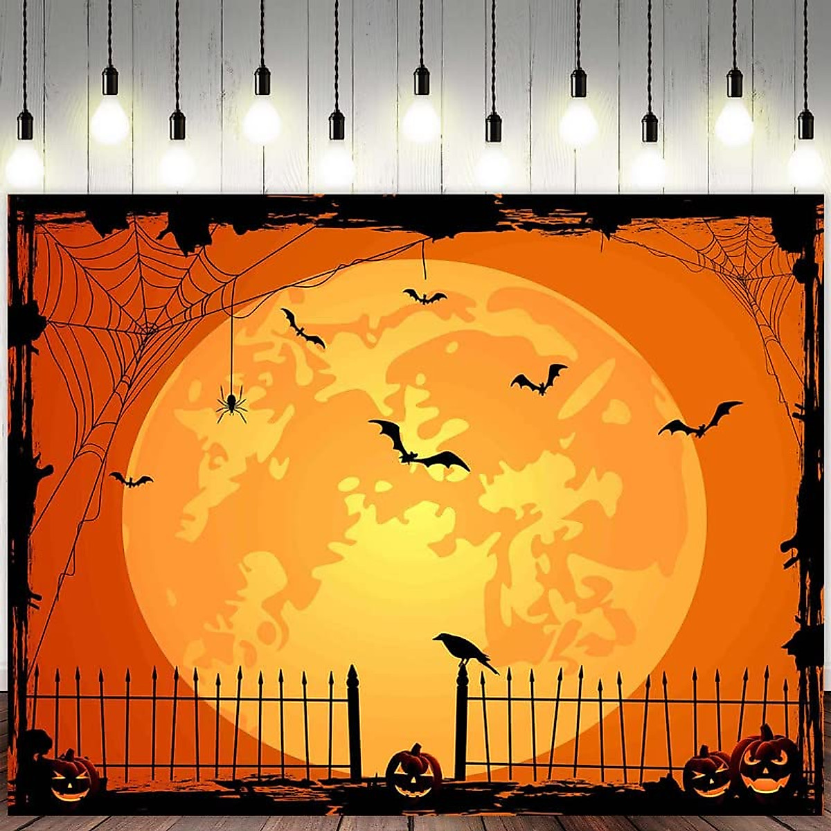 Swepuck 10x8ft Orange Halloween Photo Backdrop for Parties Large Pumpkin Patch Moon Picture Photography Background Kids Witch Haunted House Decorations Banner