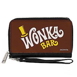 Buckle-Down Movies Wallet, Zip Around, Willy Wonka and the Chocolate Factory Wonka Bar Wrapper Logo, Vegan Leather