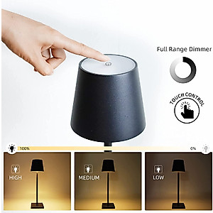 XLLfun Cordless Table Lamps, USB Rechargeable Desk Lamp Built-in 5200 mAh Battery, LED battery operated lamp with Touch Control - 3.5W Aluminum Dimmable Bedside Lamp for Livingroom/Reading/Bars(Black)