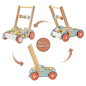 ROBOTIME Wooden Baby Walkers Push Toys for Baby Girls Boys 10 Month +, Adjustable Speed Push and Pull Learning Walker Activity Toys for Toddler 1 2 3 Yrs Old