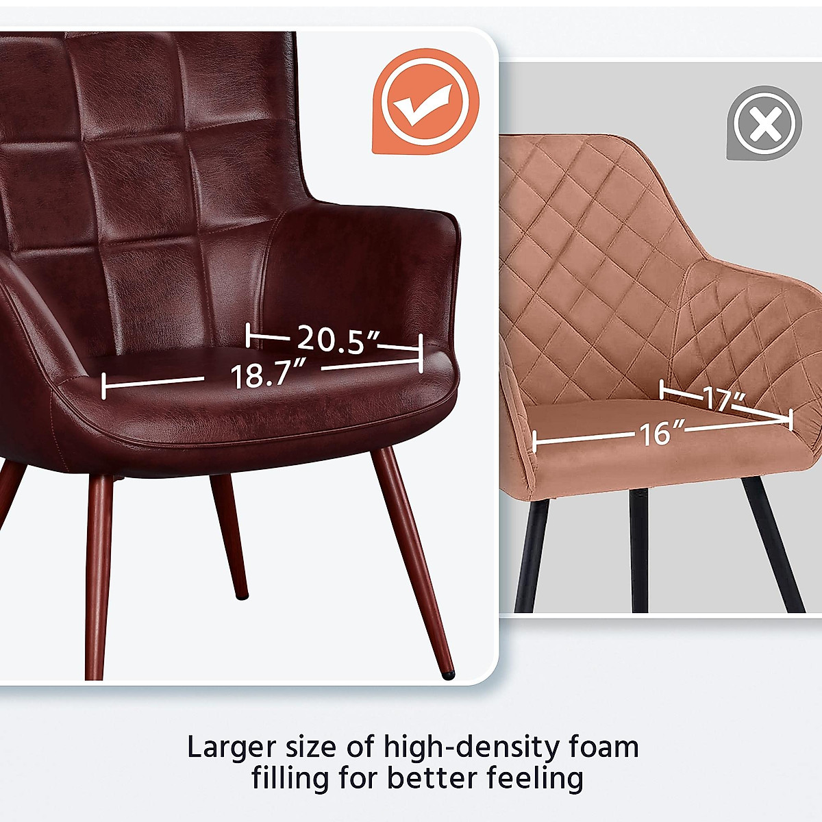 Yaheetech PU Leather Armchair, Mid-Century Accent Chair with Tapered Legs Tufted Sofa High Back Oversized Chairs for Living Room Home Office Bedroom, Chestnut Brown
