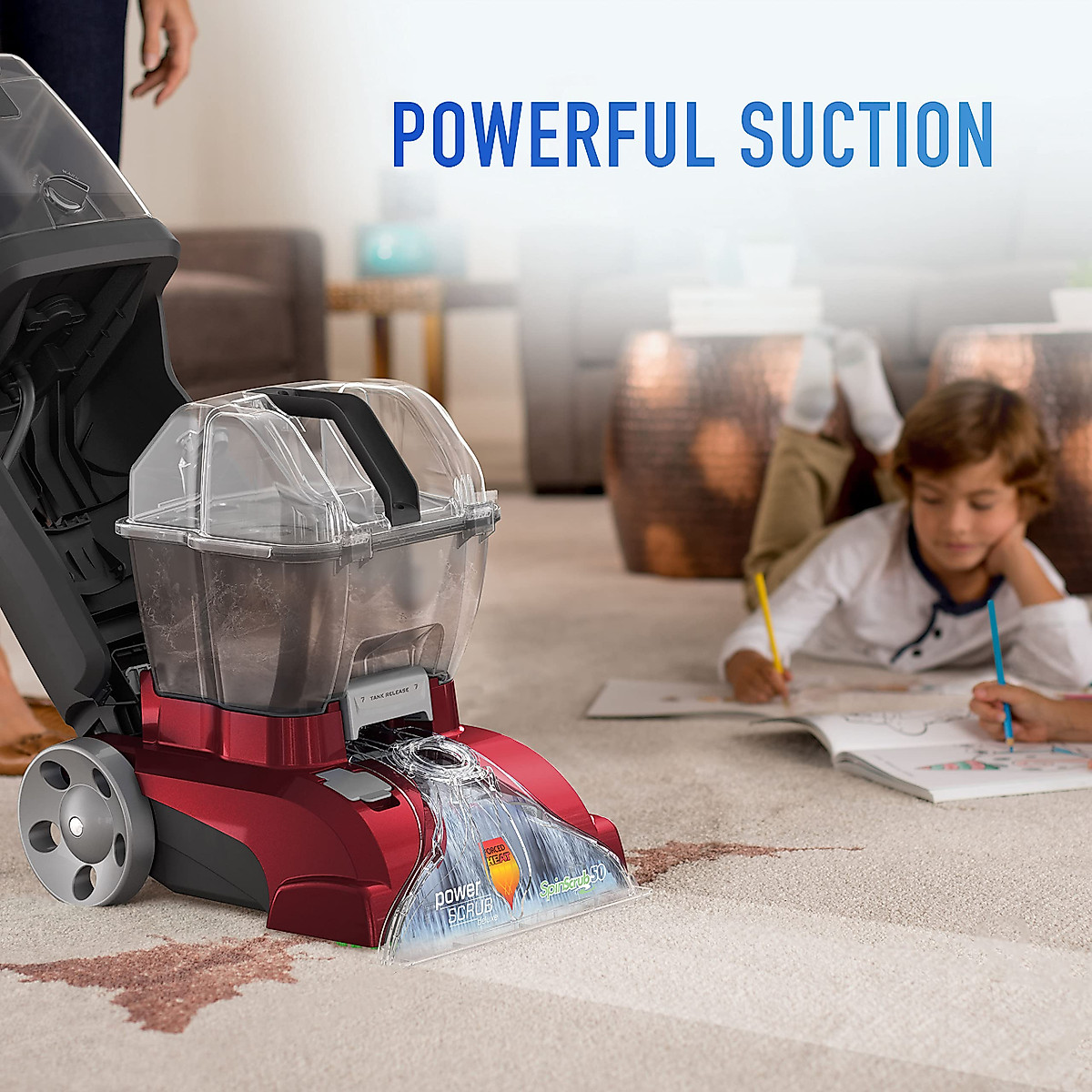 Hoover, Red Power Scrub Deluxe Carpet Cleaner Machine, Upright Shampooer, with Storage Mat, FH50150B