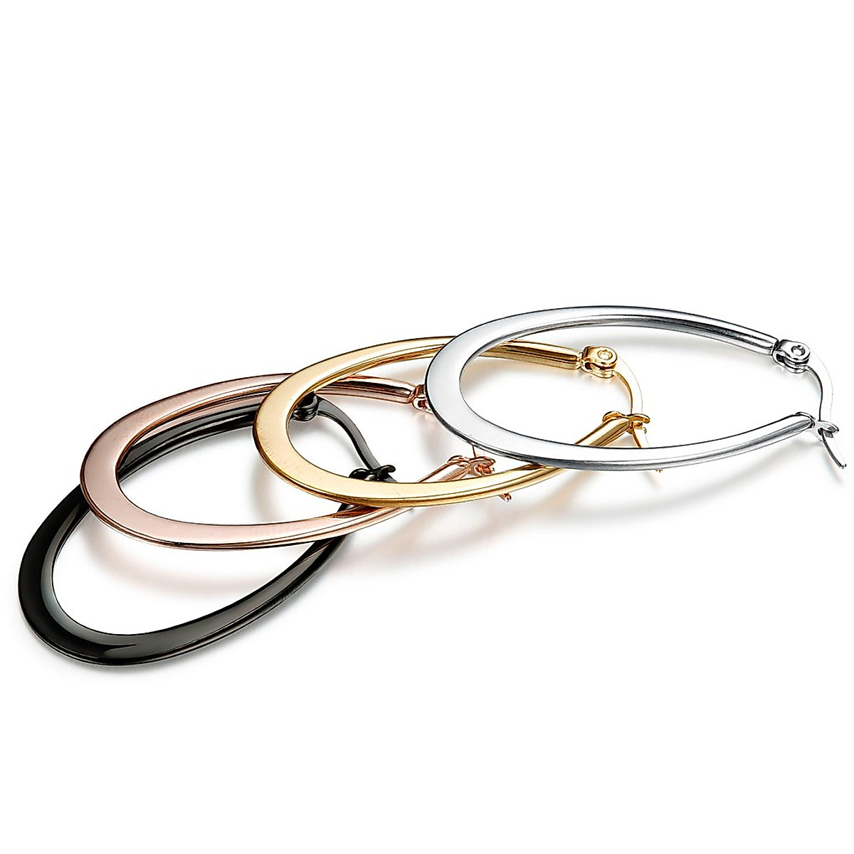 Jstyle 4 Pairs a Set Stainless Steel Teardrop Hoop Earrings for Women 35MM