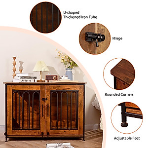 Dog Crate Furniture, 39.37" Double Doors Wooden Dog Kennel End Table, Indoor Dog House End Table Furniture Style for Small/Medium/Large Dogs Anti-Chew Crate,Retro Brown