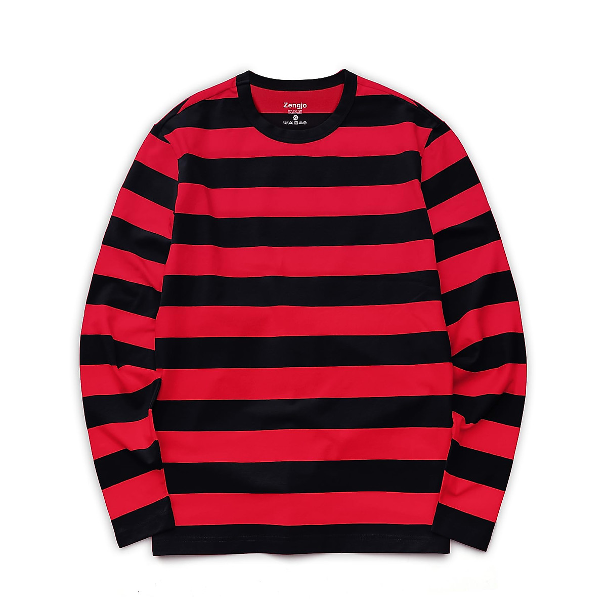 Zengjo Striped Shirt Long Sleeve(Red and Black,XXL)